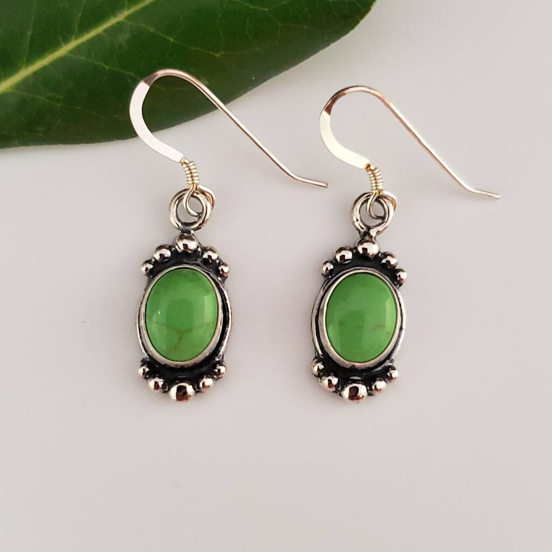Q925 Dainty Green Gaspeite Dangle Earrings | Gaspeite Earrings ...