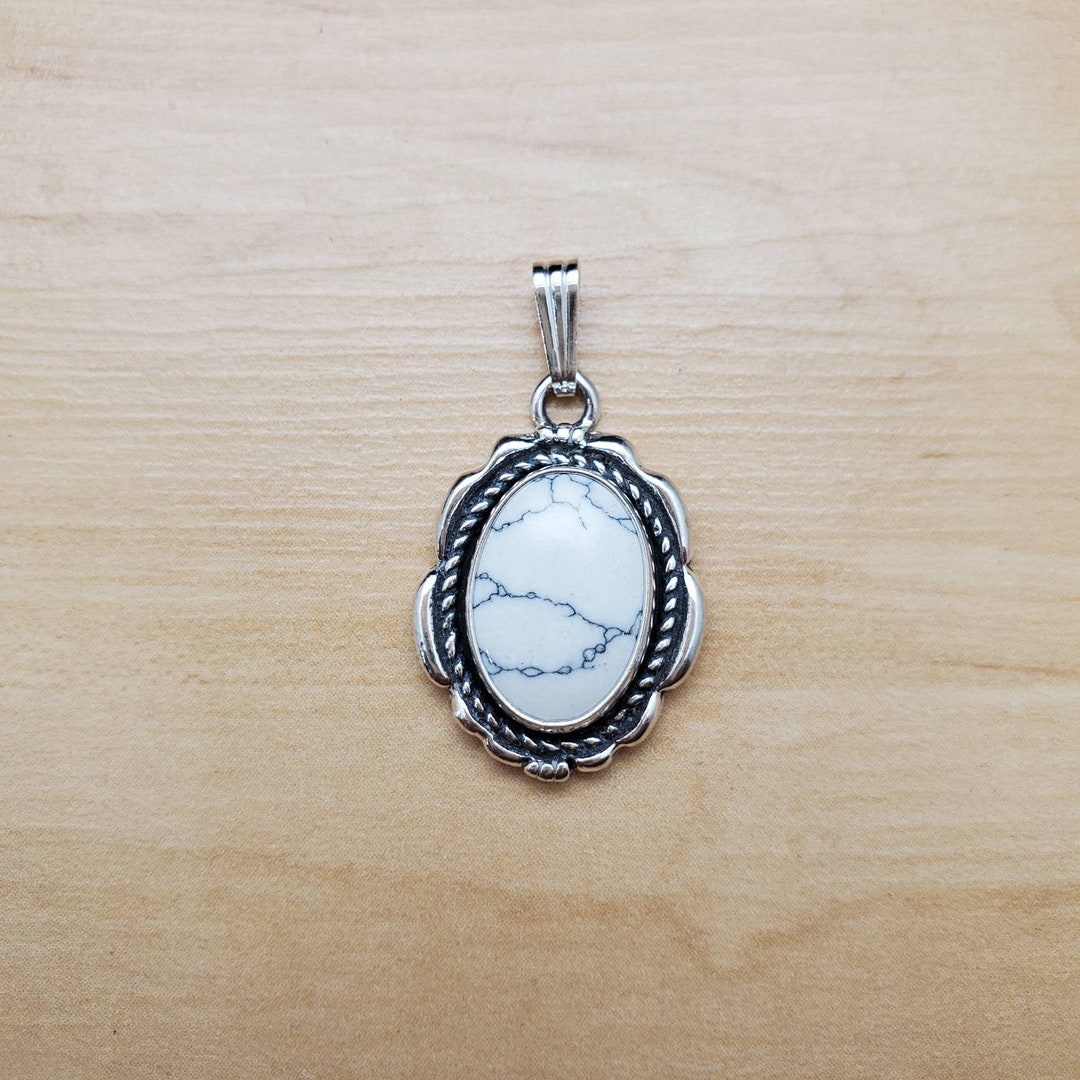 White Buffalo Stone Necklace Pendant | Sterling Silver White Stone ...