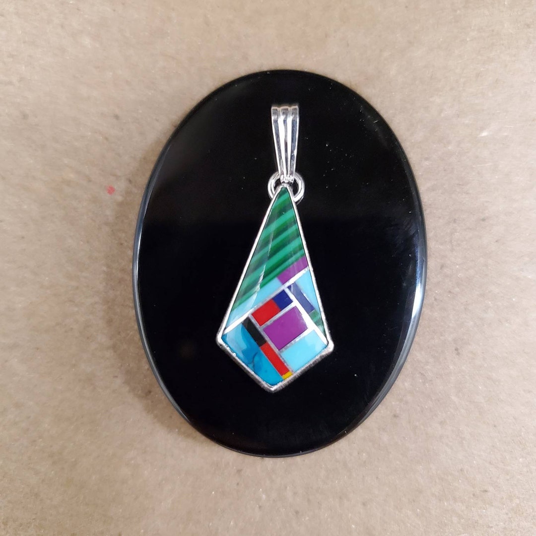 Lovely Silver Inlay Multicolor Necklace Pendant | Sterling Silver Inlay ...