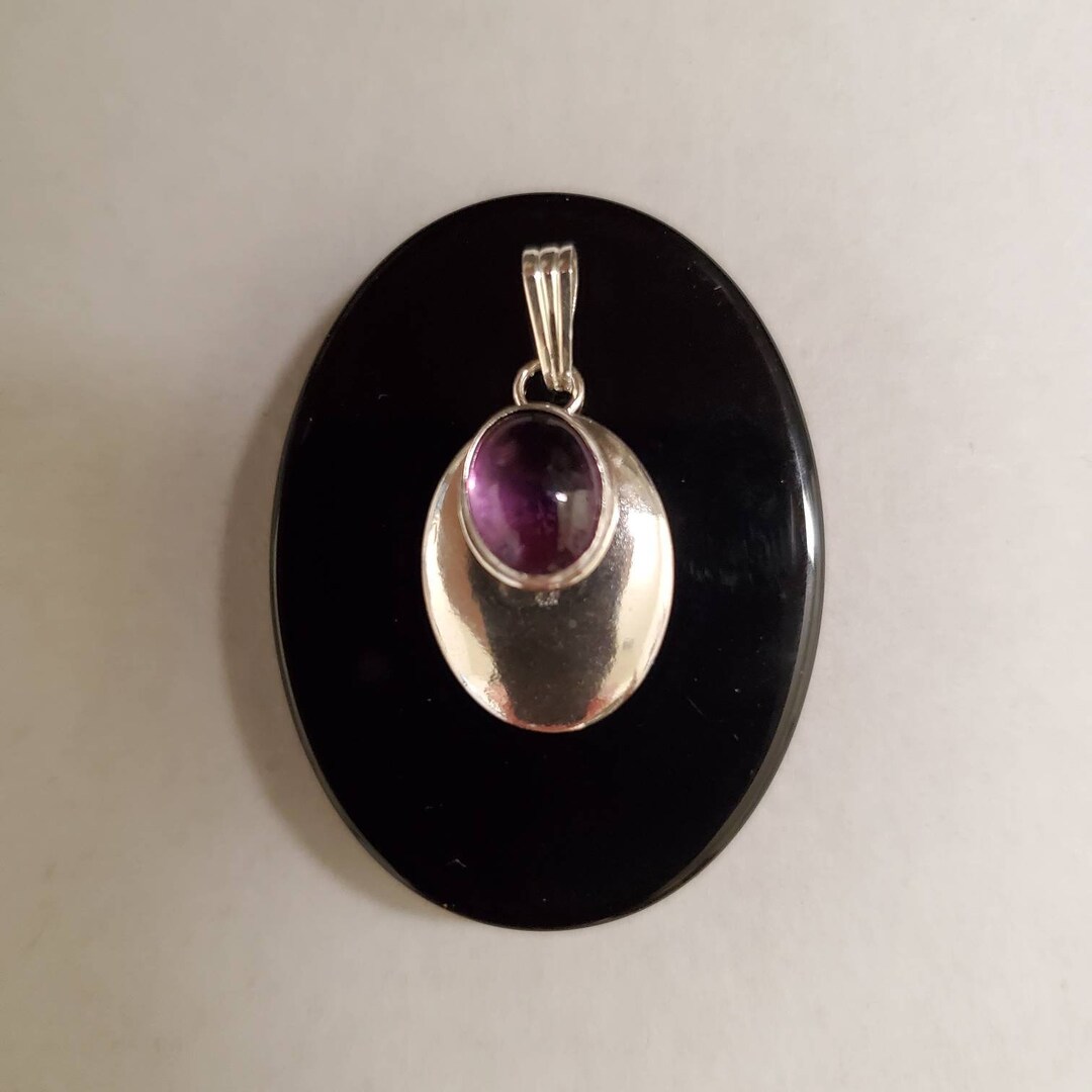 Simple Silver Concho Purple Amethyst Necklace Pendant | Sterling Silver ...
