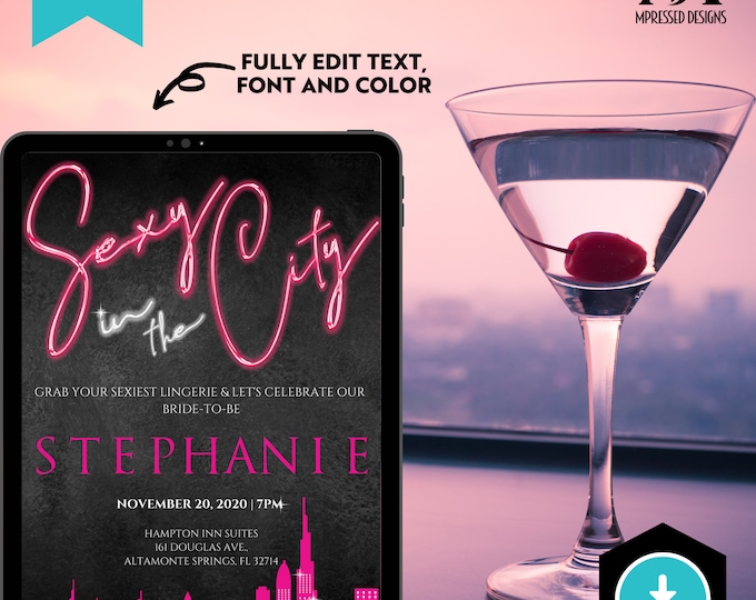 Sex And The City Themed Party Invitation Instant Download Bachelorette