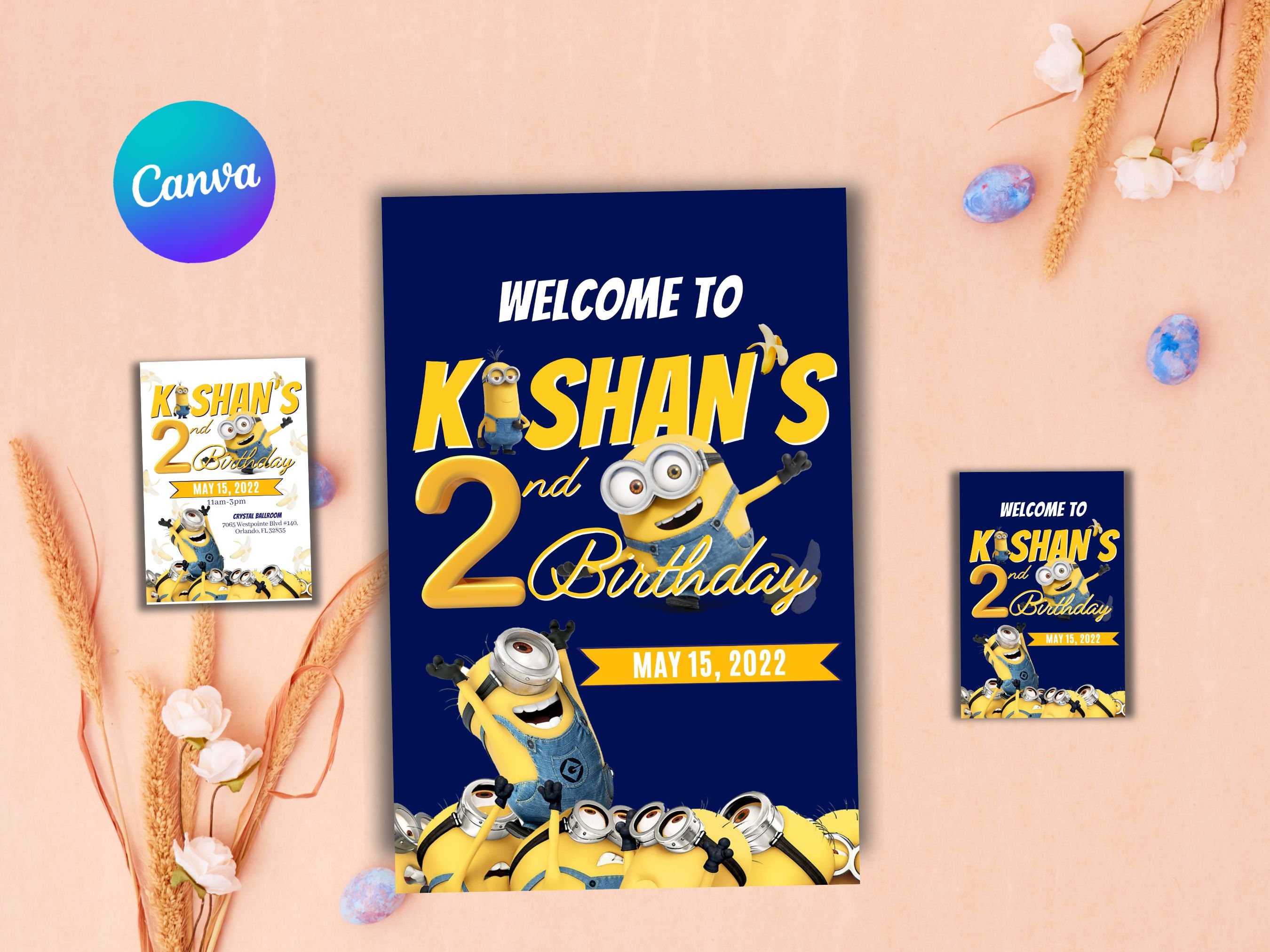 Minion SIGN Happy Birthday Invitation| 1th Birthday Party Invitation ...
