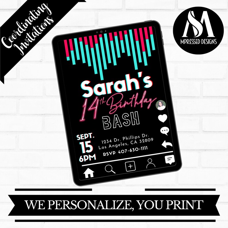 Tiktok Inspired Birthday Party Bundle Tik Tok Party Invite Etsy Canada