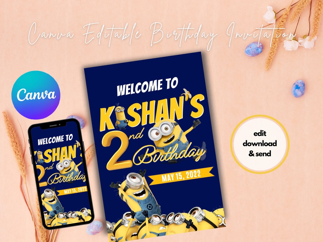 Minion SIGN Happy Birthday Invitation| 1th Birthday Party Invitation ...