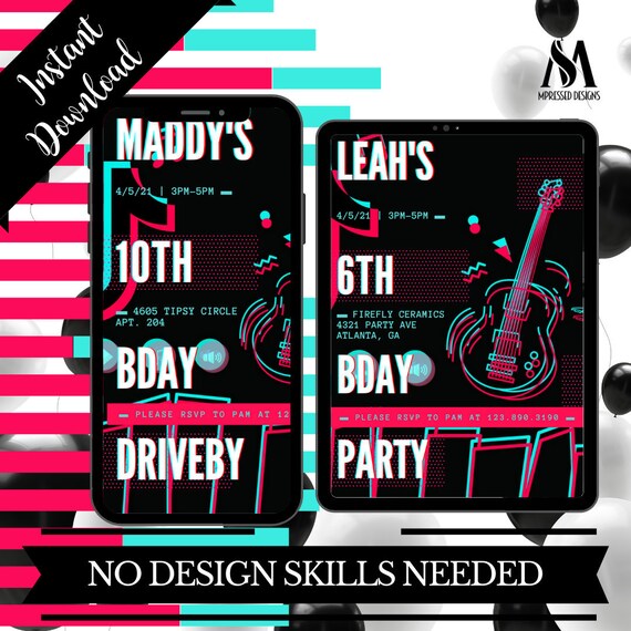 TikTok Birthday Invitation Instant Download Tik Tok Party Custom Invite ...