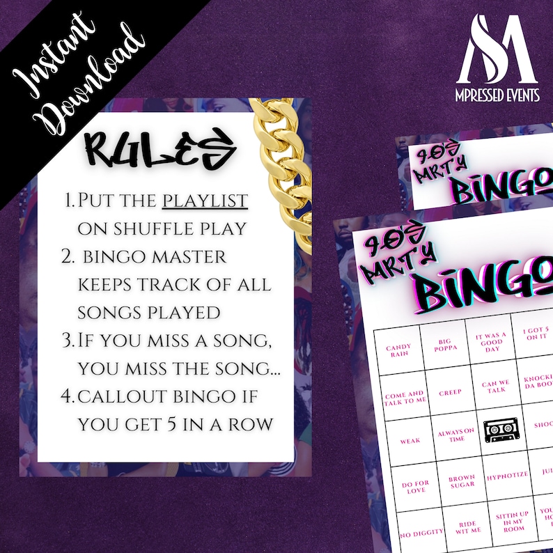 90s Theme Bingo Cards / Instant Download / House Party Flashback ...
