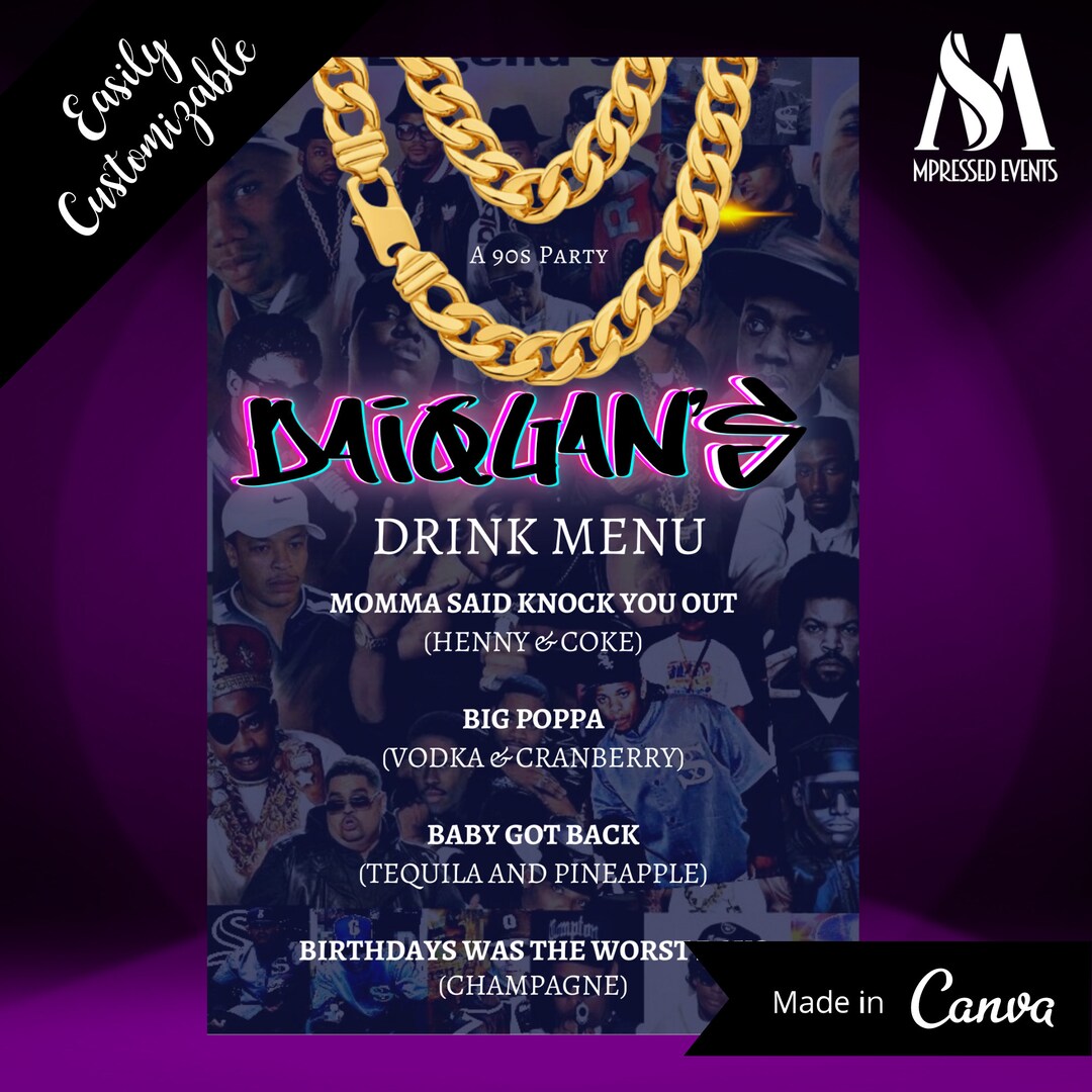 90s Theme / Drink Menu / House Party Flashback / Printable 1990s ...