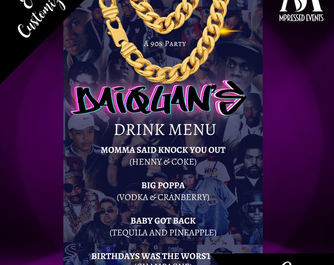 90s Theme / Drink Menu / House Party Flashback / Printable 1990s ...