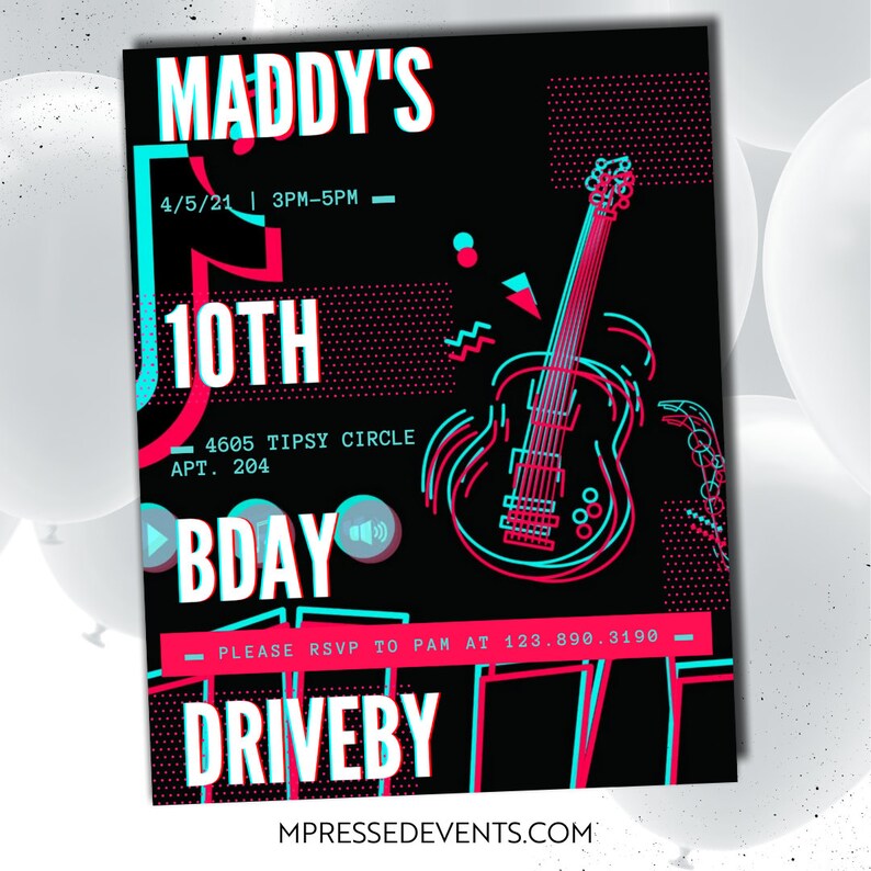 Tiktok Birthday Invitation Instant Download Tik Tok Party Custom Invite ...