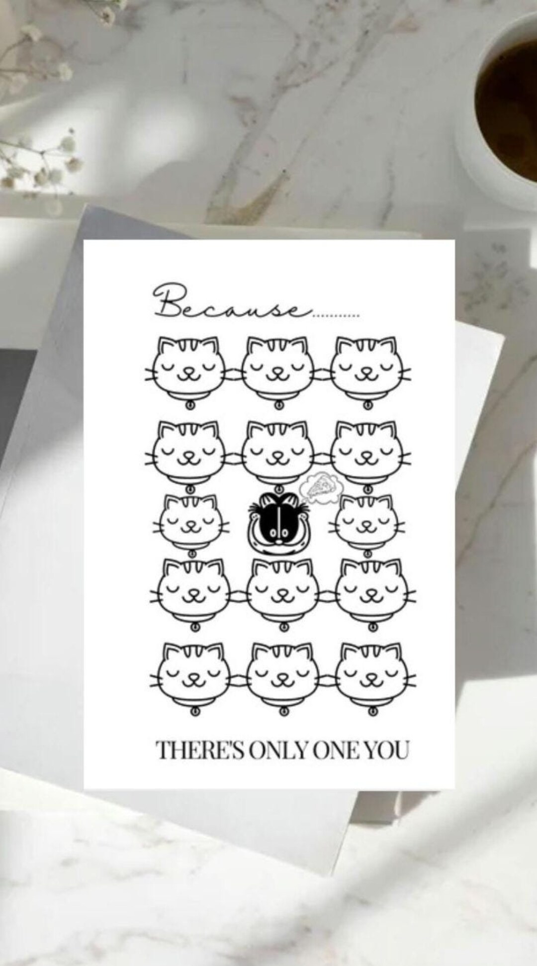 Instant Download Garfield the Cat Plain Greetings Card Cute Black and ...