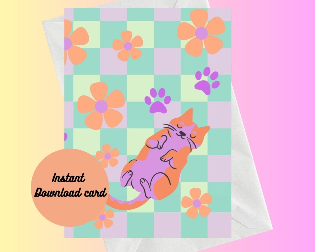 Printable Dopamine Cat Card Cozy Cottage Decor Cat Print - Etsy