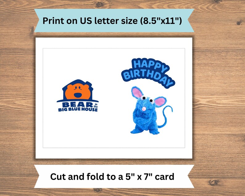 Instant Download Bear in the Big Blue House Tutter Birthday Card for ...
