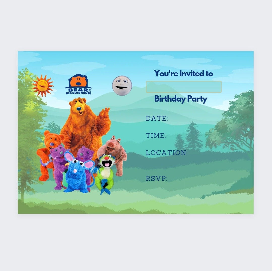 Birthday Party Invitations Bear in the Big Blue House Instant - Etsy