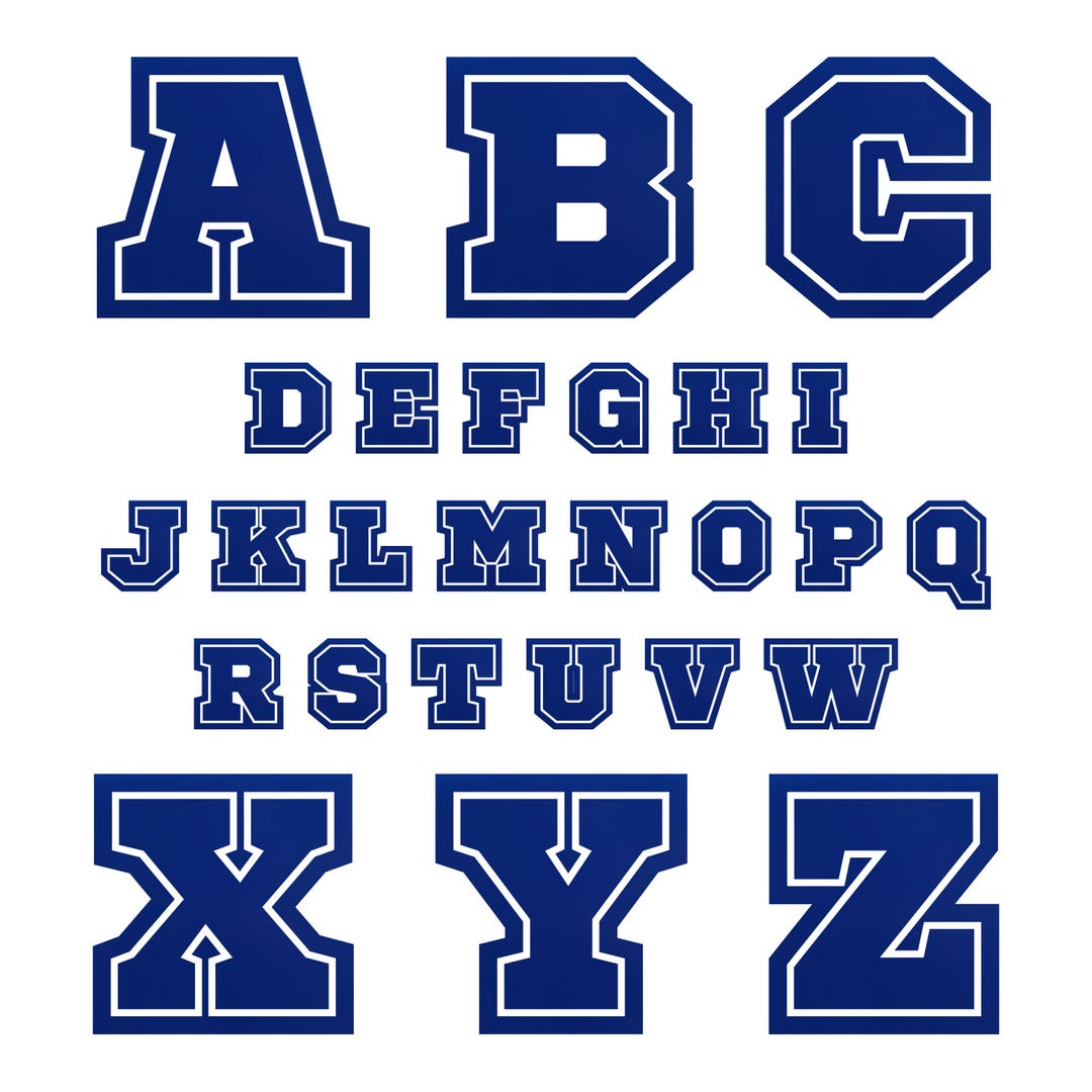 Varsity Alphabet Blue PNG Bundle | Sports Font Letters | Collegiate ...