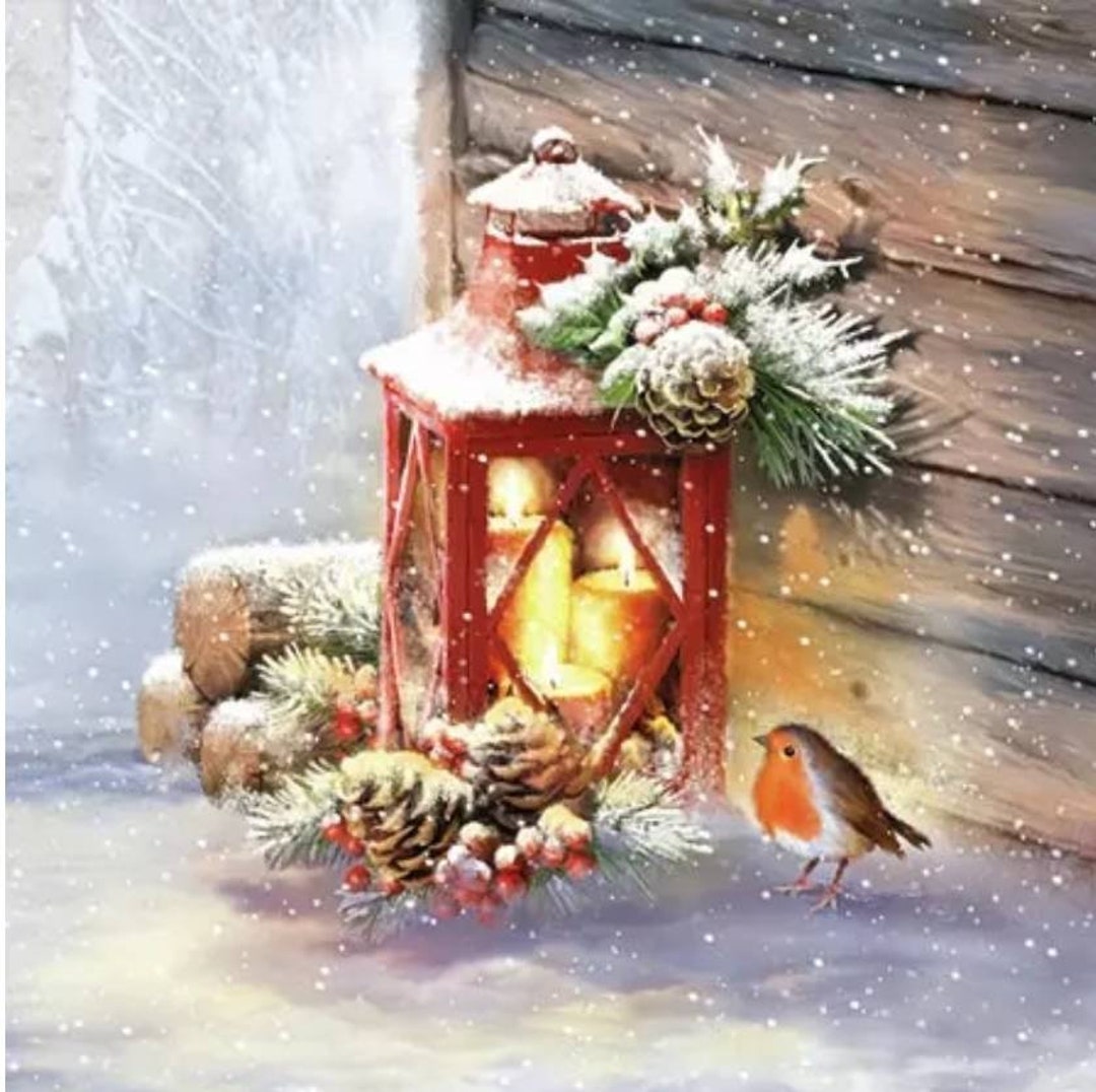 Decoupage Napkins Christmas Robin & Lamp Paper Napkins Set of 3 ...