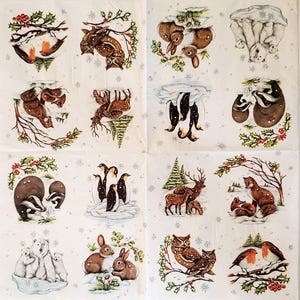 Decoupage Napkins- Winter Animals Paper Napkins- Set of 3 - Luncheon ...
