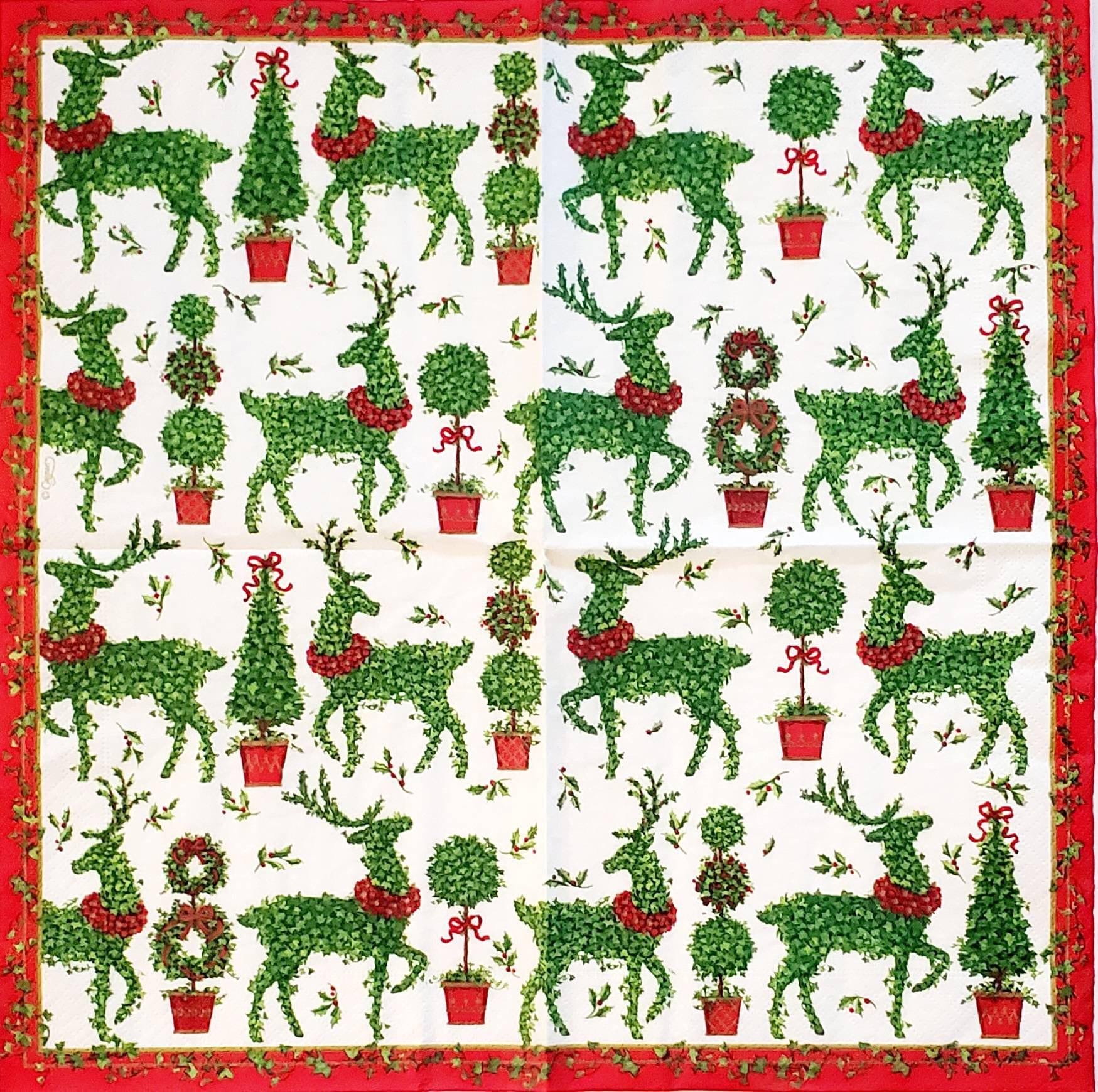 Decoupage Napkins- Reindeer Topiary Paper Napkins- Set of 3 - Luncheon ...