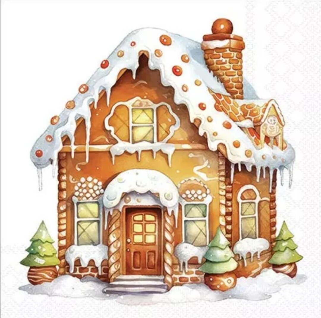 Decoupage Napkins - Gingerbread House Paper Napkins- Set of 3 ...