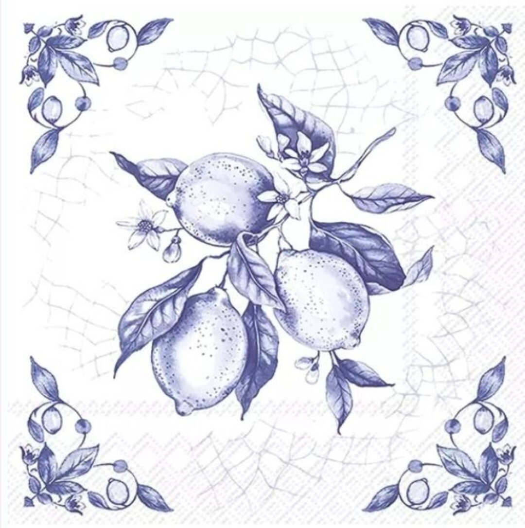 Decoupage Napkins- Blue & White Lemon Tile Paper Napkins- Set of 3 ...
