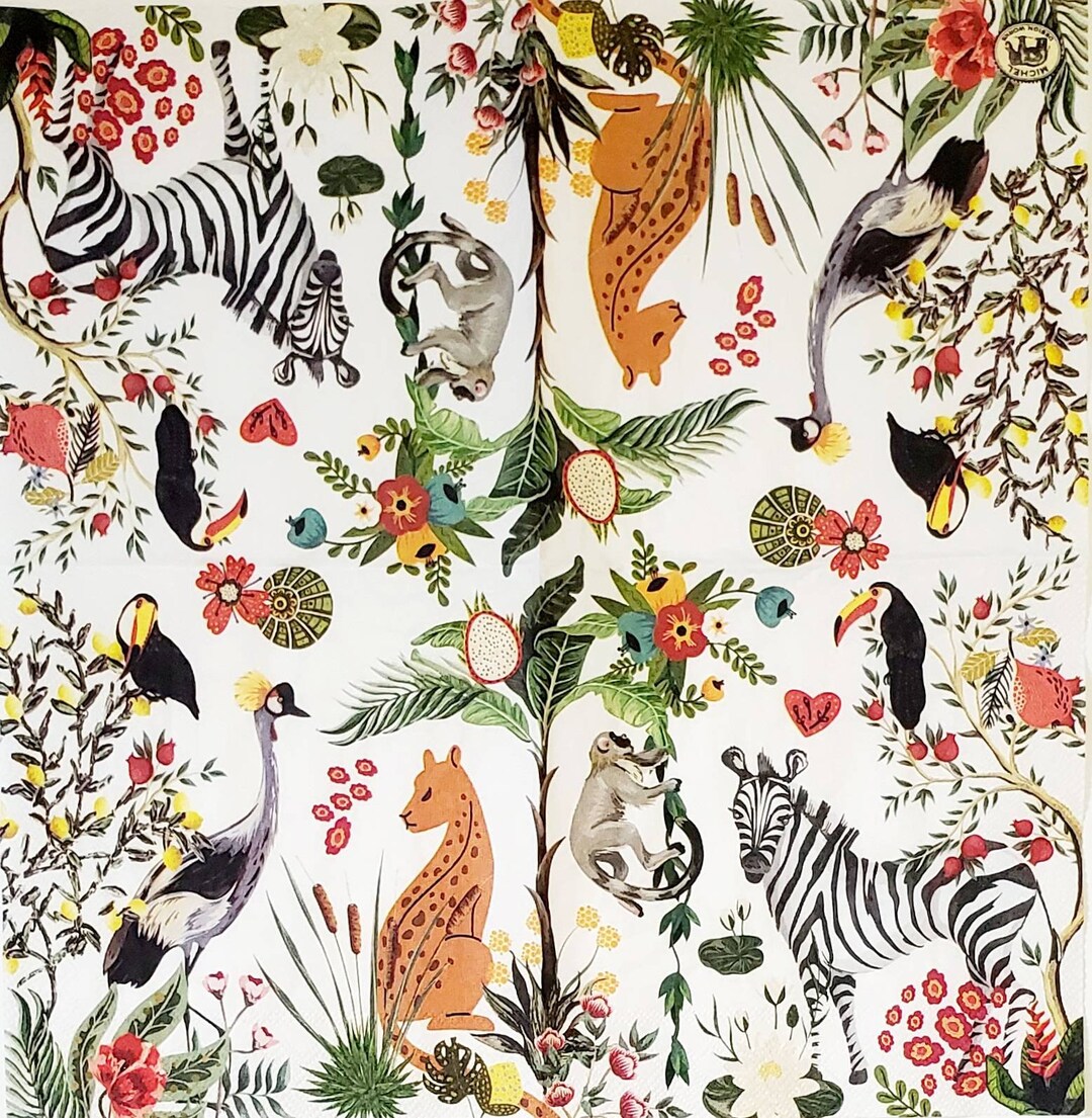 Decoupage Napkins Zebra Jungle Africa Paper Napkins Set of 3 Cocktail ...