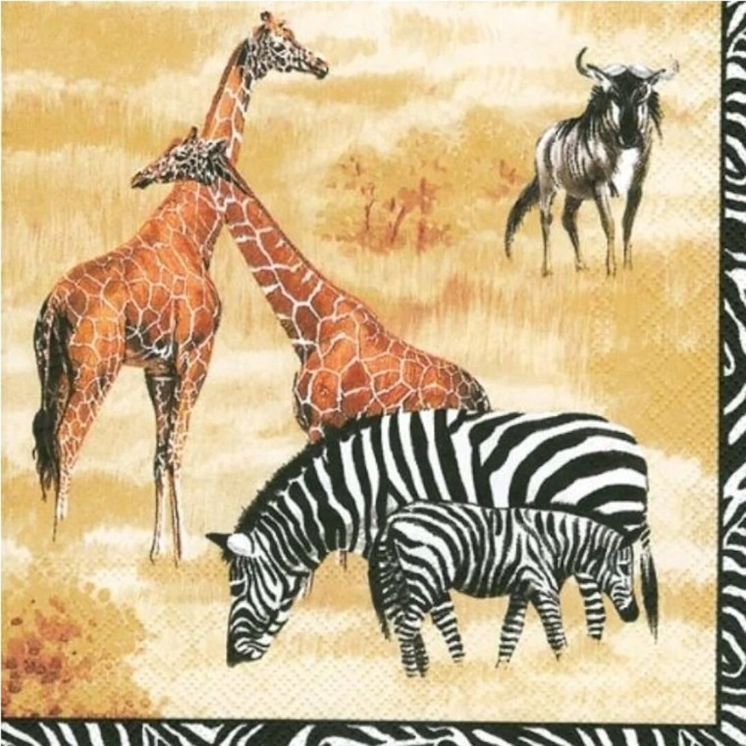 Decoupage Napkins- Zebra Giraffe Africa Paper Napkins- Set of 3 ...