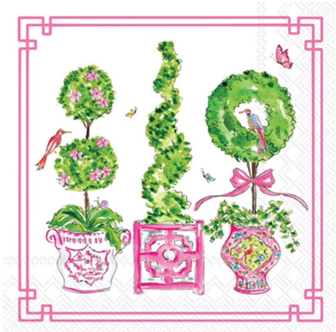 Decoupage Napkins- Spring Pink Topiary Trees Paper Napkins- Set of 3 ...
