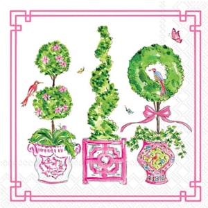 Decoupage Napkins- Spring Pink Topiary Trees Paper Napkins- Set of 3 ...