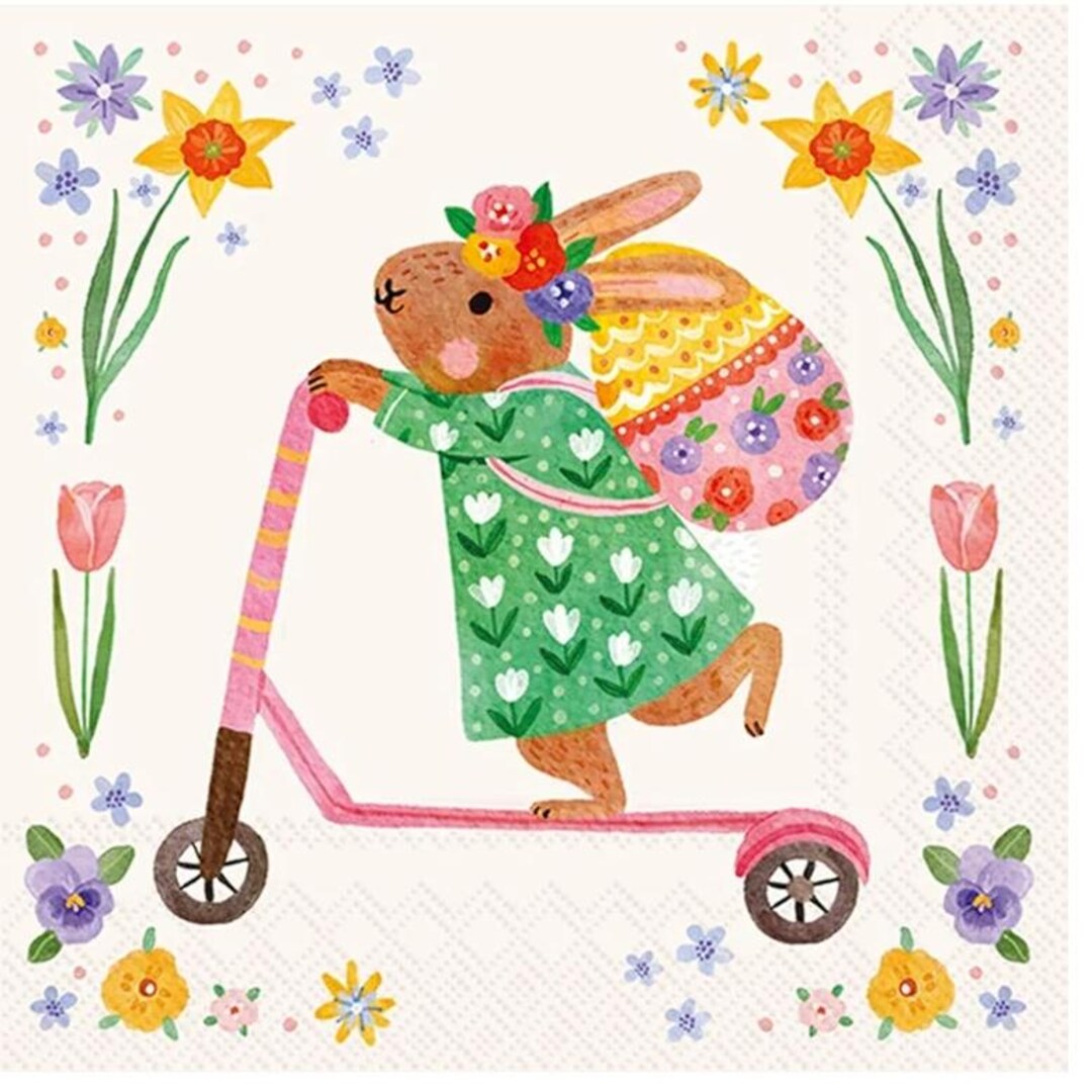Decoupage Napkins - Easter Bunny Scooter Paper Napkins- Set of 3 ...