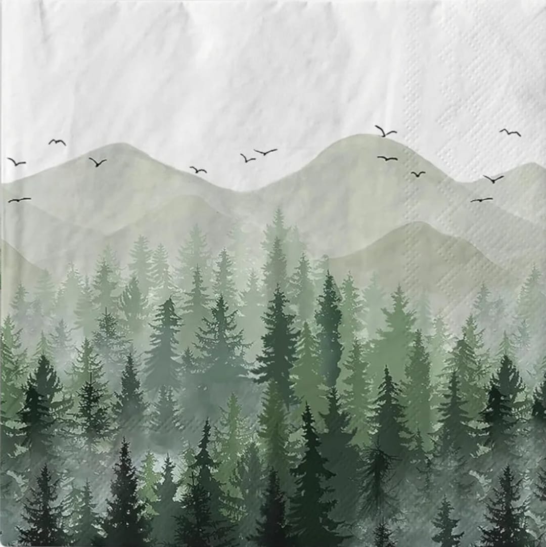 Decoupage Napkins- Mountains Forest Landscape Paper Napkins- Set of 3 ...