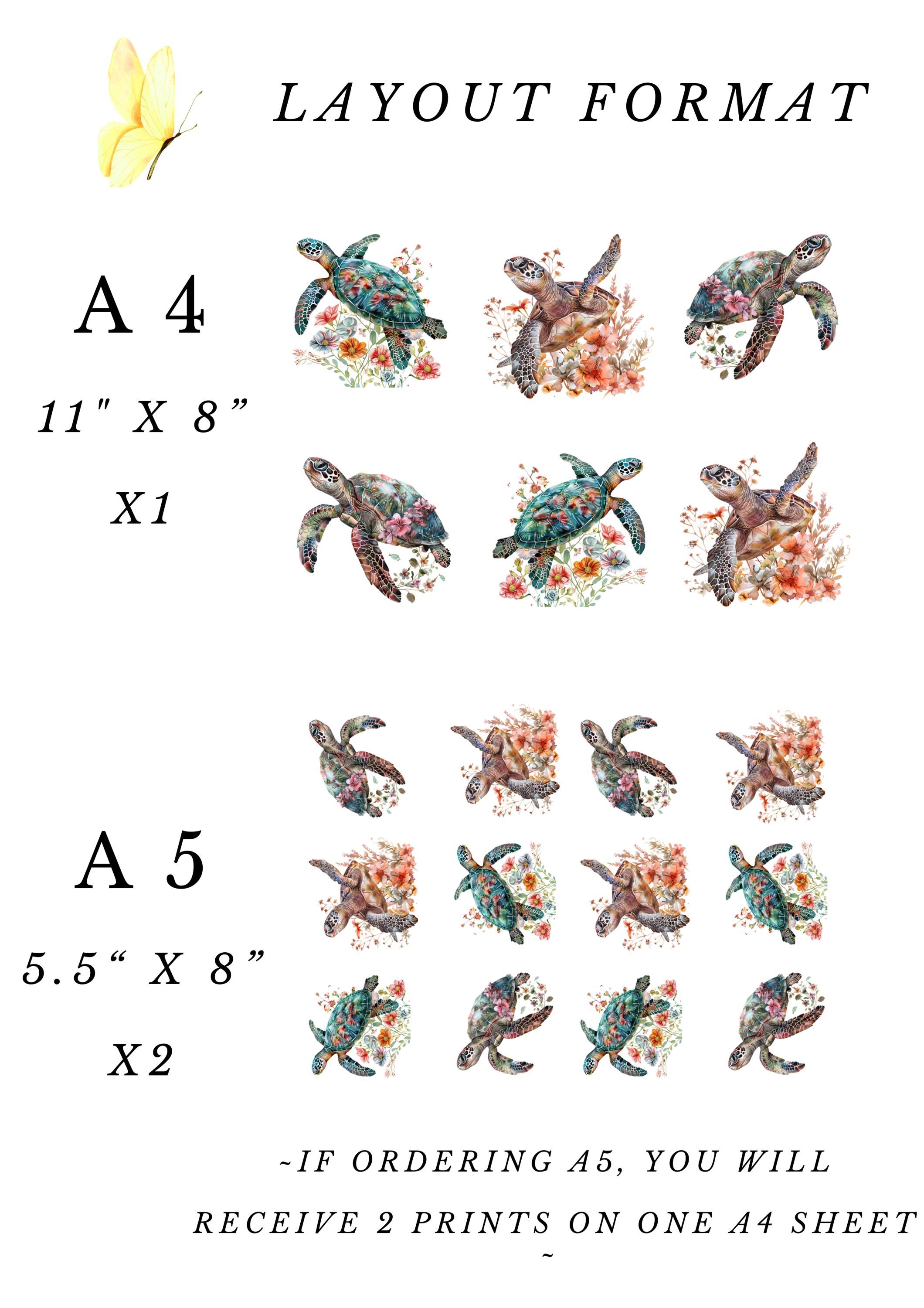 Rice Paper for Decoupage / Sea Turtle / 1 Rice Paper / A4 / A5 ...