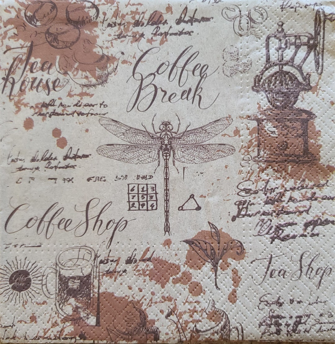 Decoupage Napkins- Coffee Cafe Dragonfly Paper Napkins- Set of 3 ...