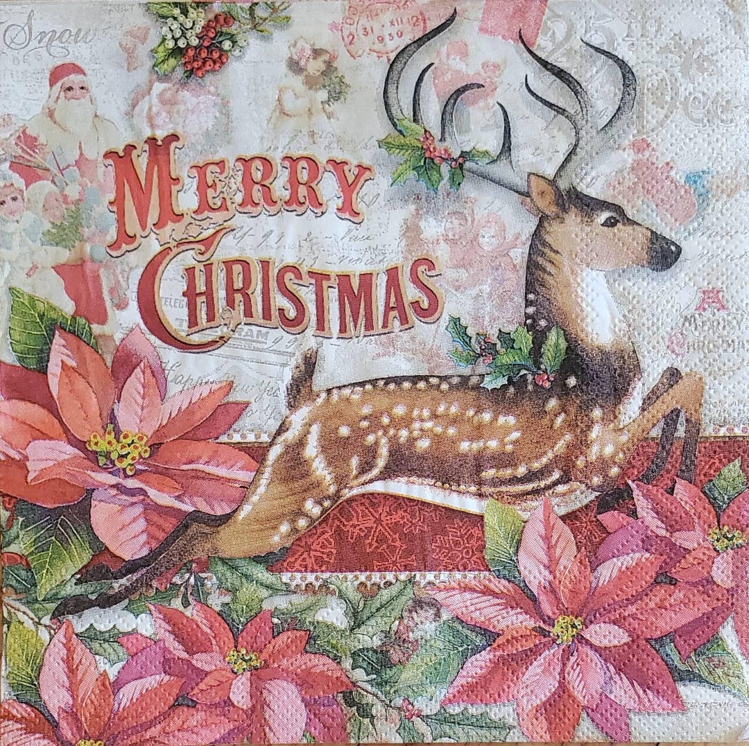 Decoupage Napkins- Christmas Reindeer Paper Napkins- Set of 3 ...