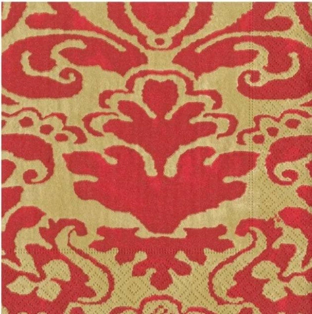 Decoupage Napkins Red Gold Damask Paper Napkins Set of 3 Cocktail Size ...