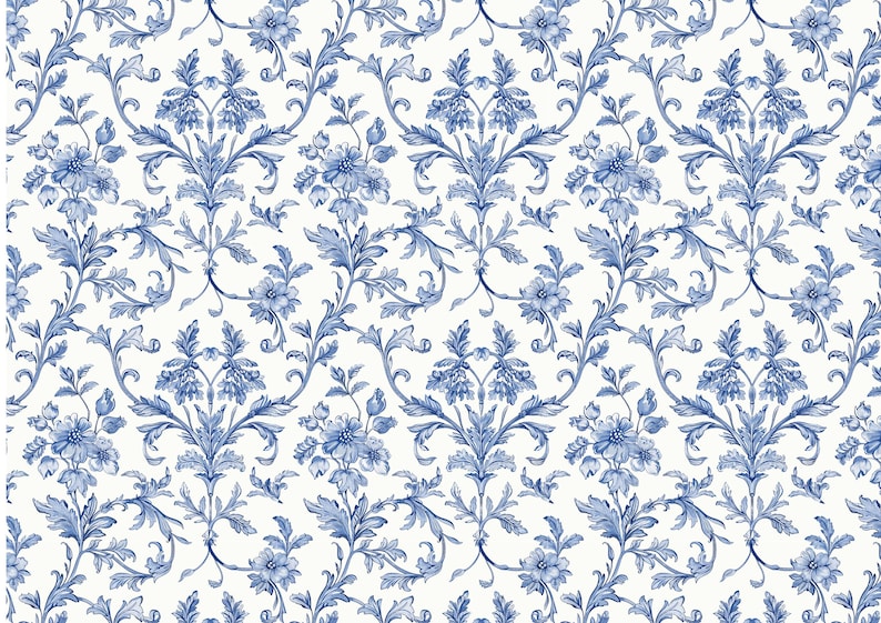 Rice Paper for Decoupage / Blue White Floral Scroll Pattern / 1 Rice ...