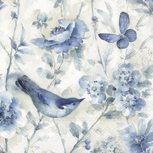 Decoupage Napkins- Blue Bird & Flowers Paper Napkins- Set of 3 ...