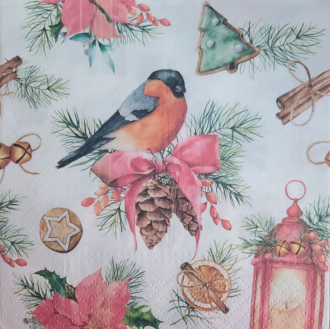 Decoupage Napkins- Christmas Cardinal Birds Paper Napkins- Set of 3 ...