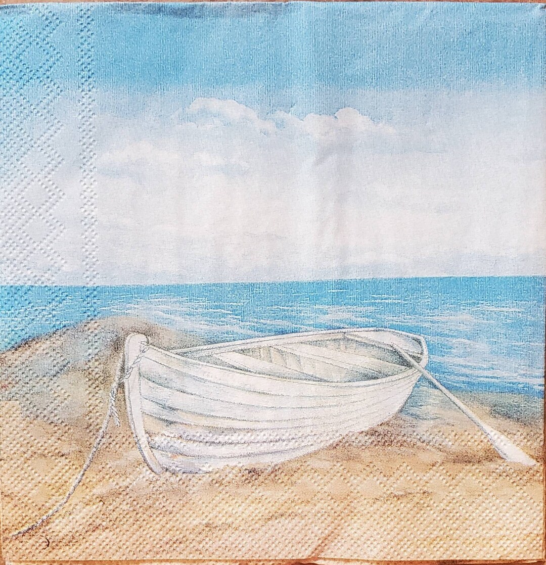 Decoupage Napkins Boat Beach Scene Paper Napkins Set of 3 Cocktail Size ...