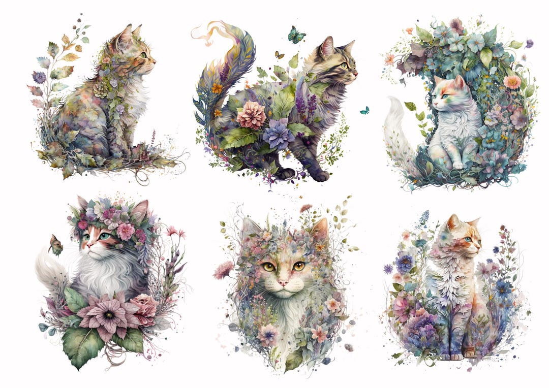 Rice Paper for Decoupage / Floral Cat Cats / 1 Rice Paper / A4 / A5 ...