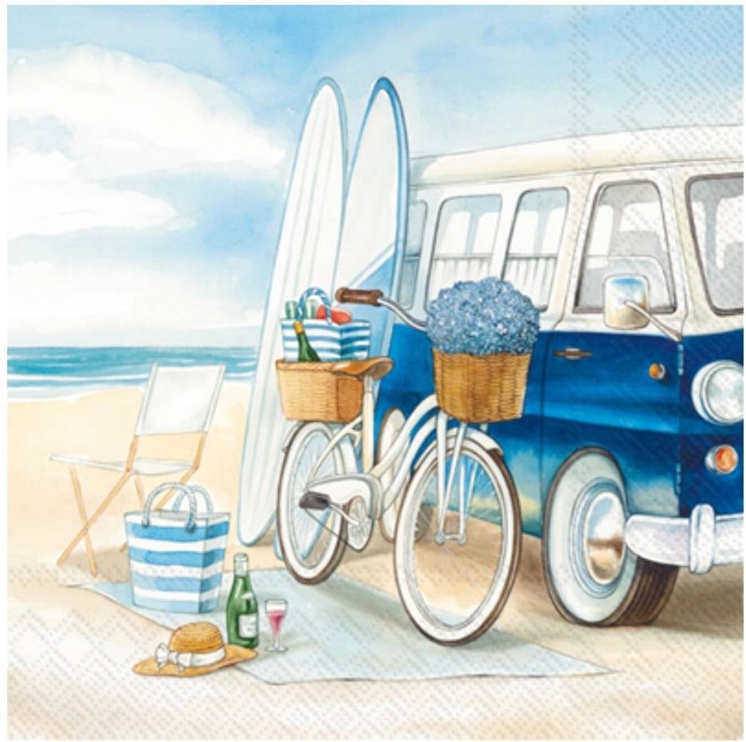 3 Decoupage Napkins Camper Surfing Beach Paper Napkins Set of 3 ...