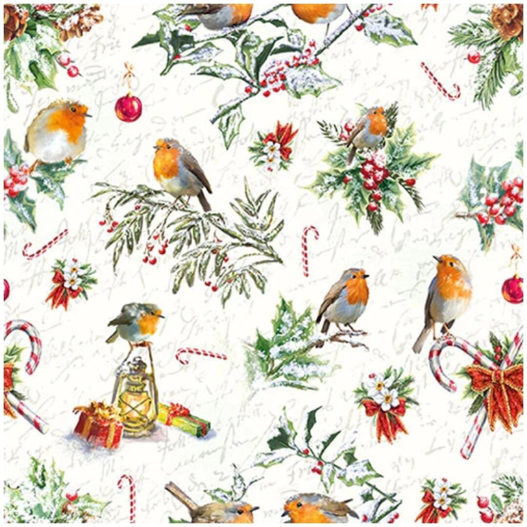 Decoupage Napkins- Christmas Robin Paper Napkins- Set of 3 - Cocktail ...