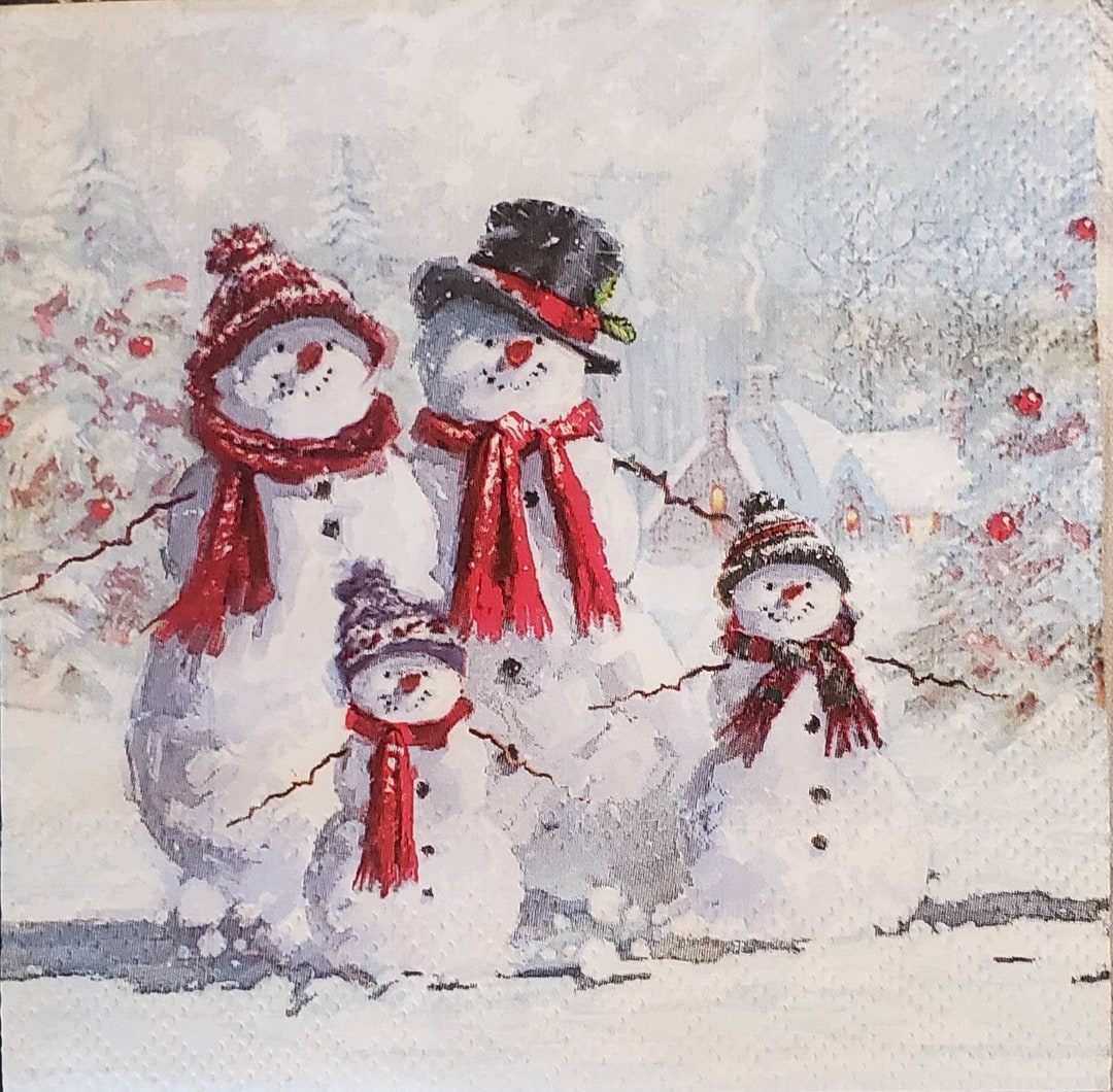 Decoupage Napkins- Snowman Paper Napkins- Set of 3- Cocktail Size - Etsy