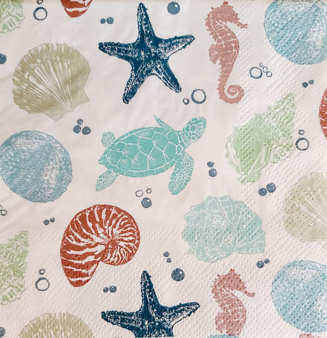 Decoupage Napkins Turtle Starfish Beach Seashell Paper Napkins Set of 3 ...
