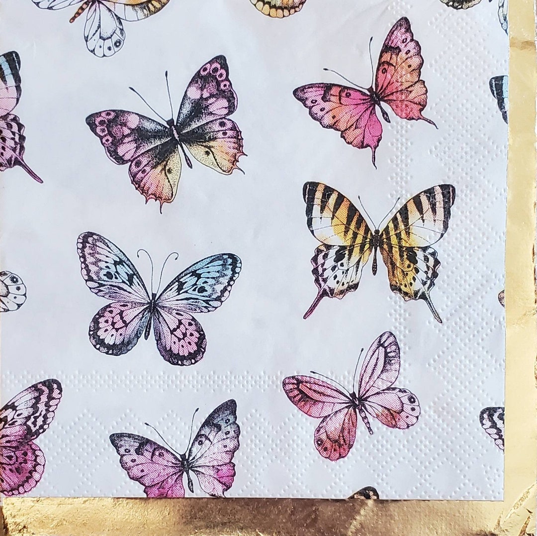 Decoupage Napkins- Butterfly Paper Napkins- Set of 3- Cocktail Size ...