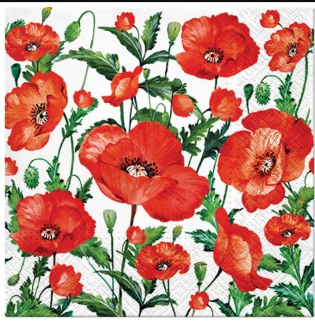 Decoupage Napkins- Poppy Paper Napkins- Set of 3 - Luncheon Size - Etsy