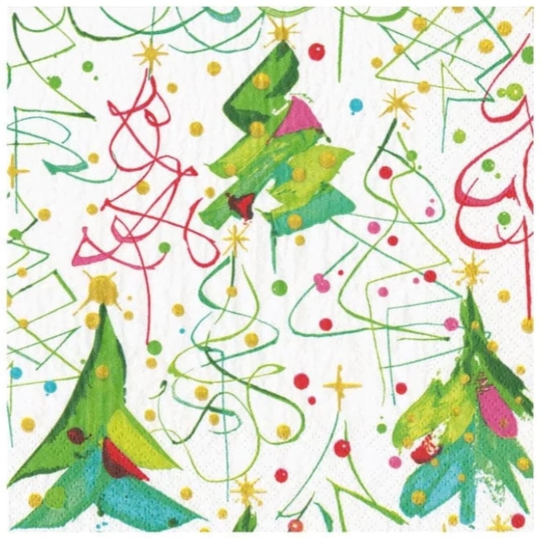 Decoupage Napkins- Christmas Tree Happy Paper Napkins- Set of 3 ...