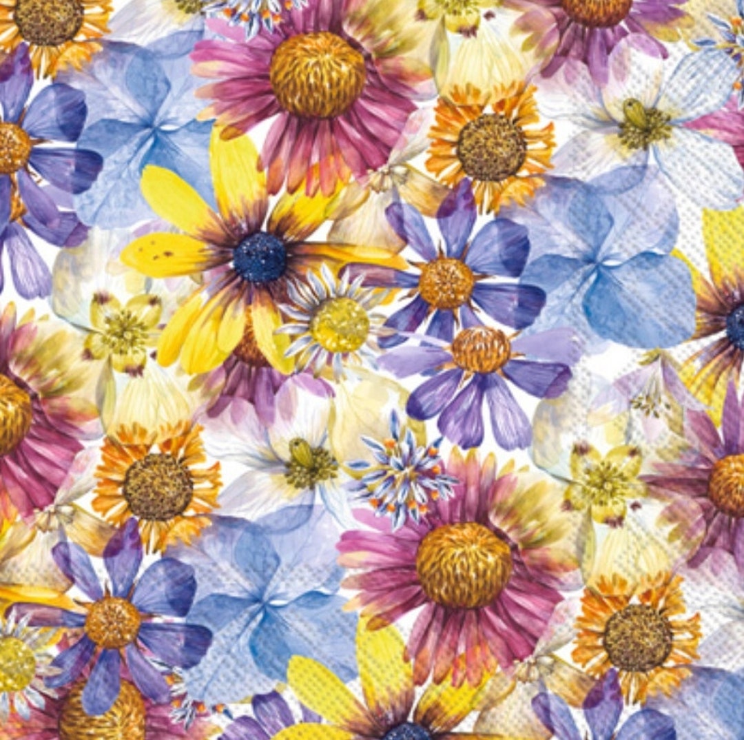 Decoupage Napkins- Wildflower Flower Floral Collage Paper Napkins- Set ...