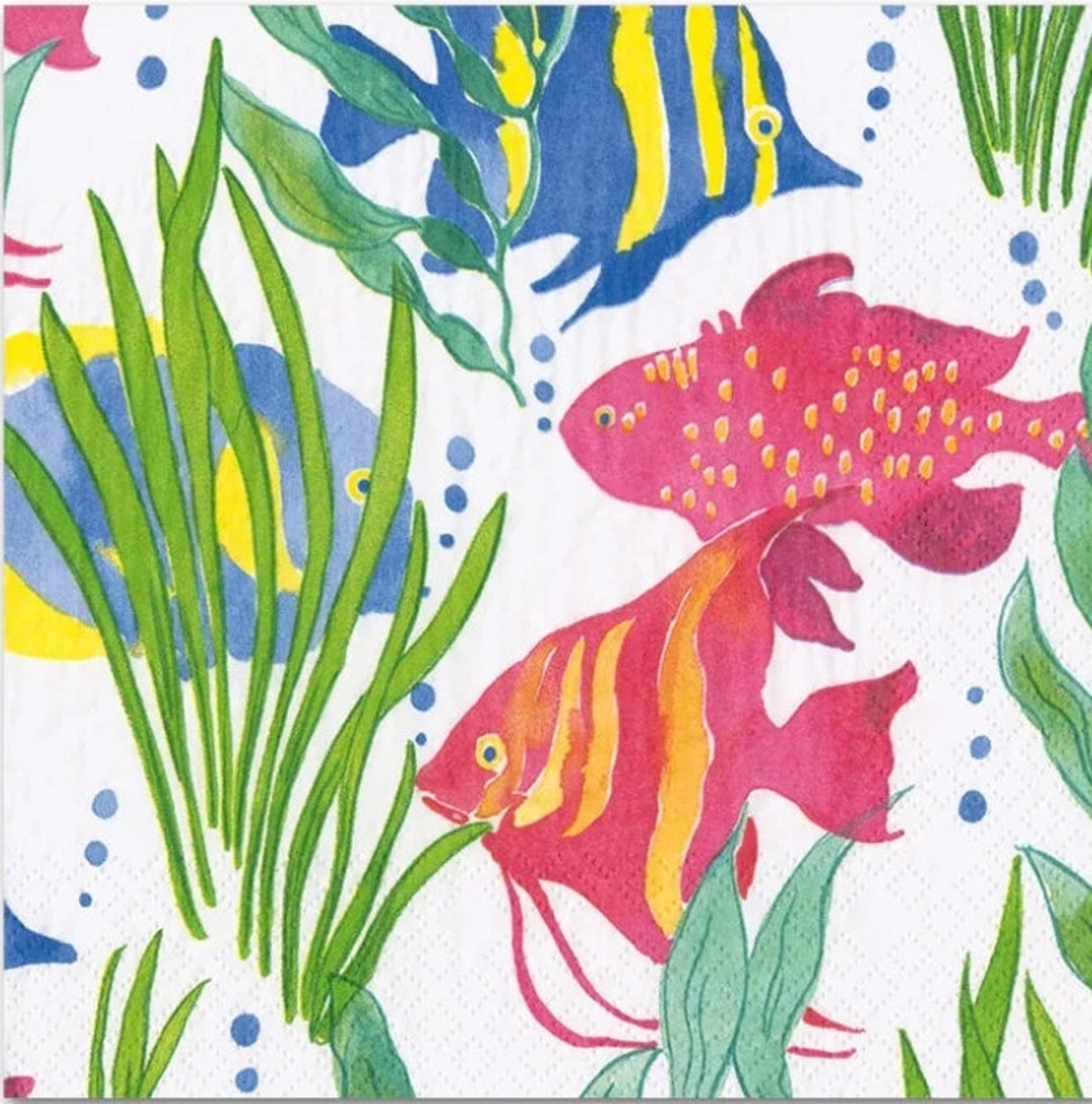 Decoupage Napkins- Tropical Fish Paper Napkins- Set of 3- Cocktail Size ...