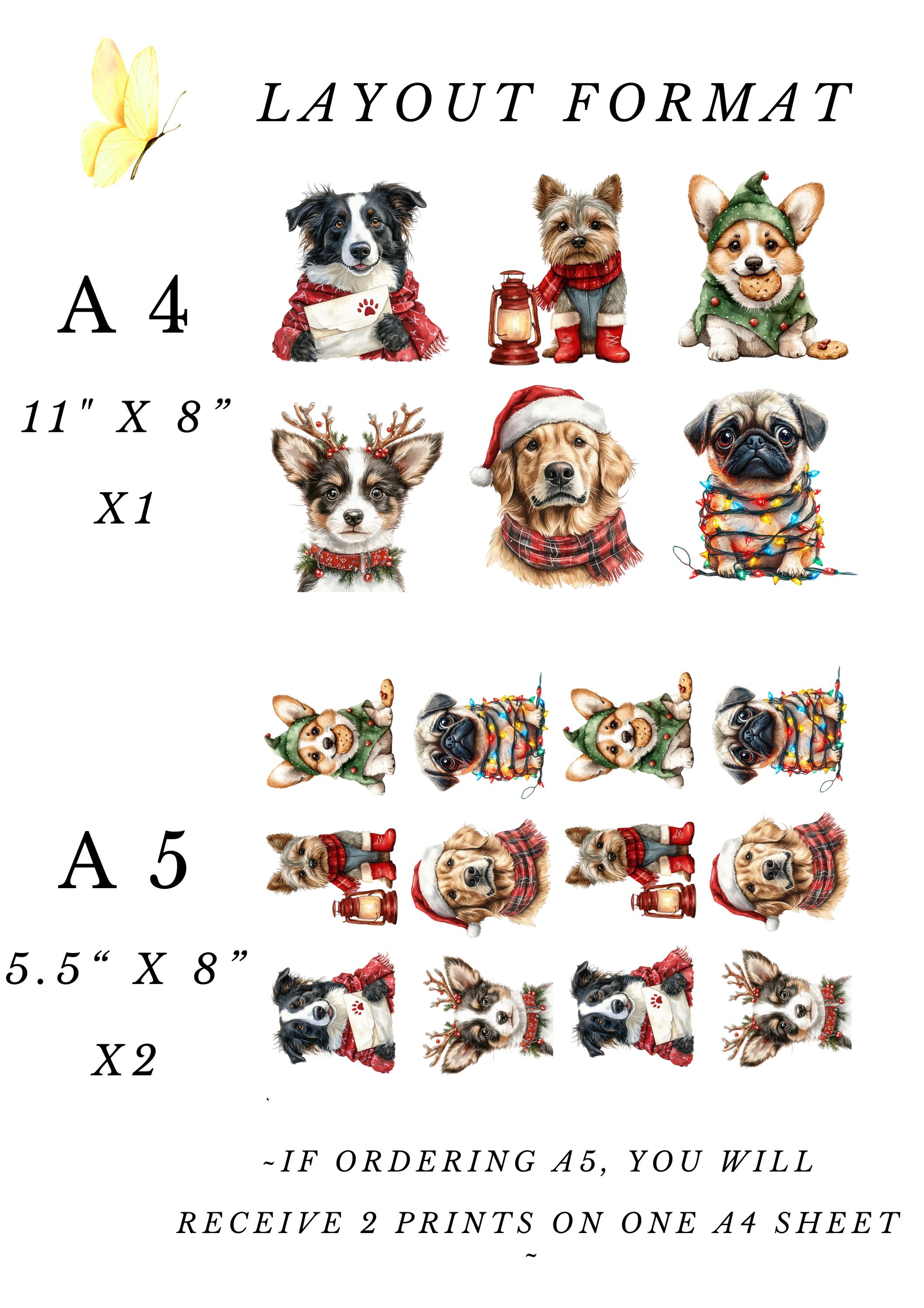 Rice Paper for Decoupage / Christmas Dog Dogs Yorkie Pug Golden ...