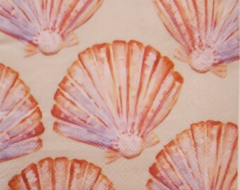 Decoupage Napkins Blue White Sea Shell Paper Napkins Set of 3 Luncheon ...