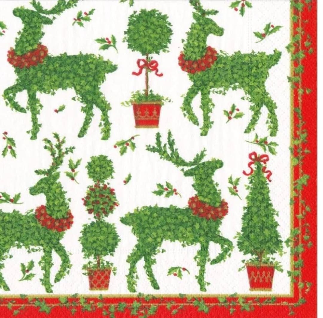 Decoupage Napkins- Reindeer Topiary Paper Napkins- Set of 3 - Luncheon ...